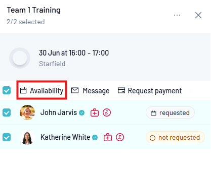 Team sports: Requesting player availability and creating events