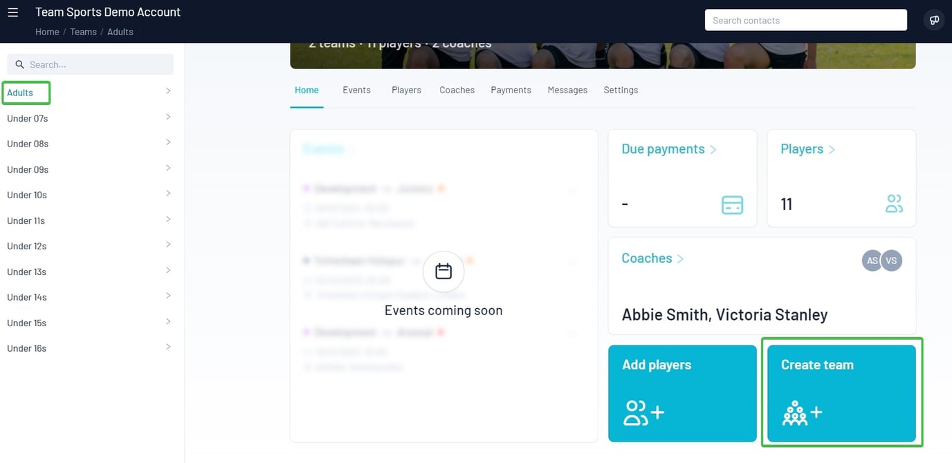 How to set up squads and teams
